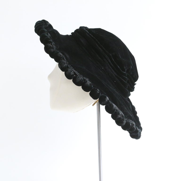 Vintage 1910's Edwardian Silk Velvet Wide Brim Hat For Sale at 1stDibs