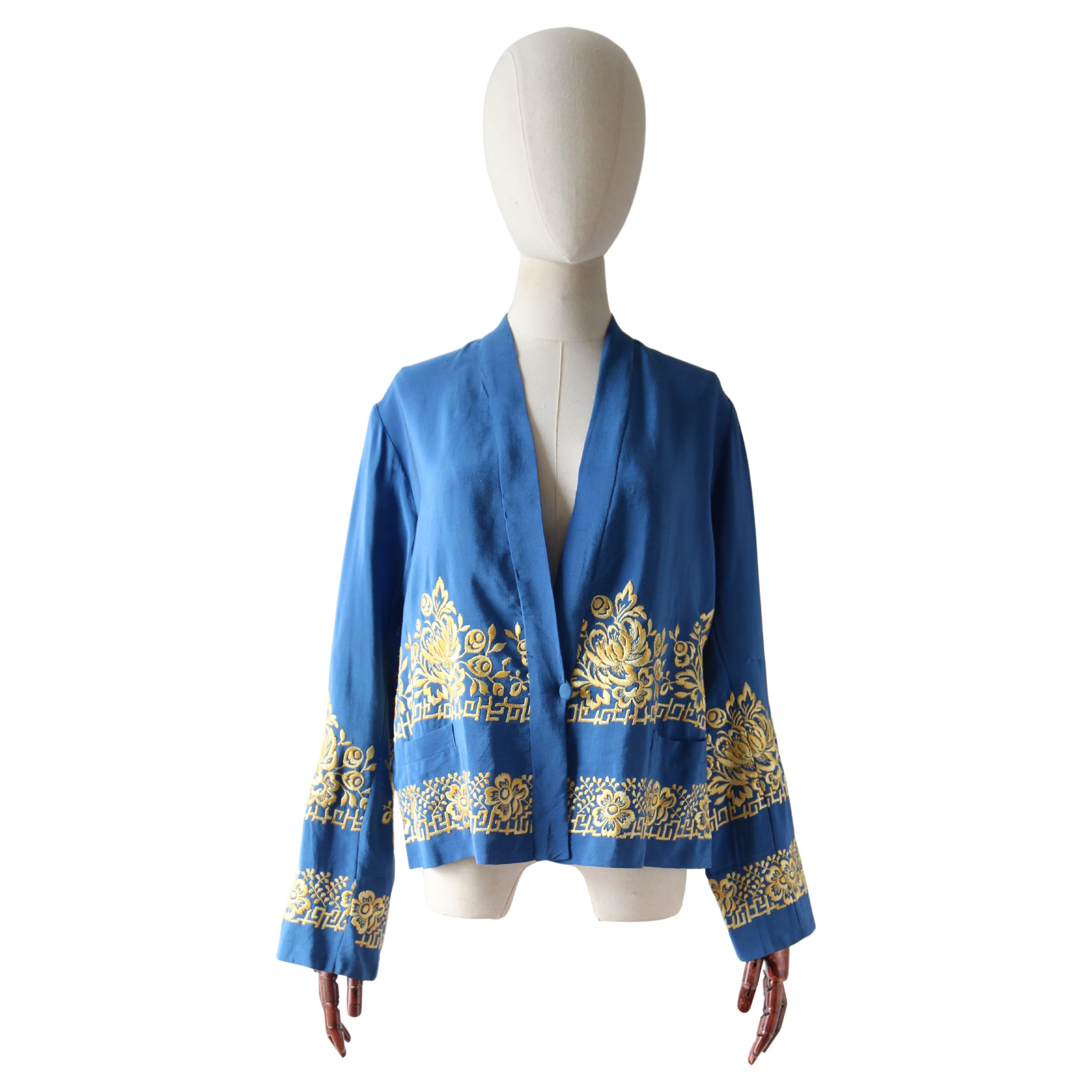 Vintage 1920's Blue Silk Floral Embroidered Ombré Jacket Canton UK 10 ...