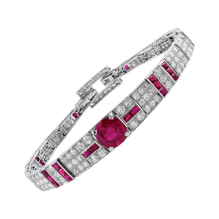 Vintage 1920s Cartier Unheated Burmese Ruby Diamond Bracelet For Sale ...
