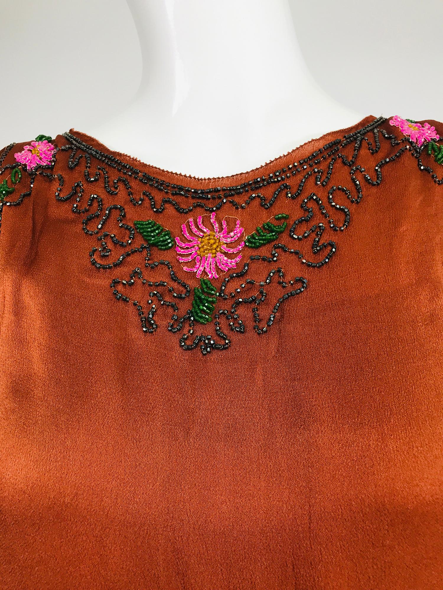 Vintage 1920s copper silk satin beaded flapper dress For Sale at ...