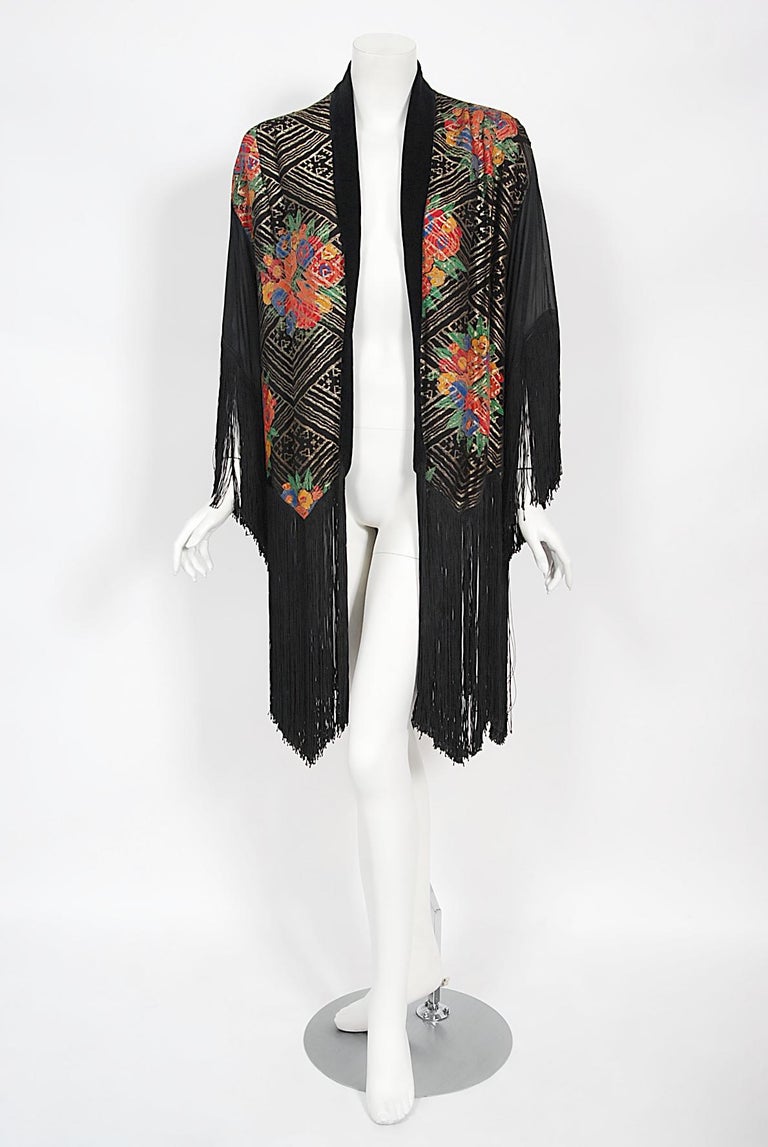 Vintage 1920's French Colorful Floral Silk Lamé Flapper Fringe Art Deco ...
