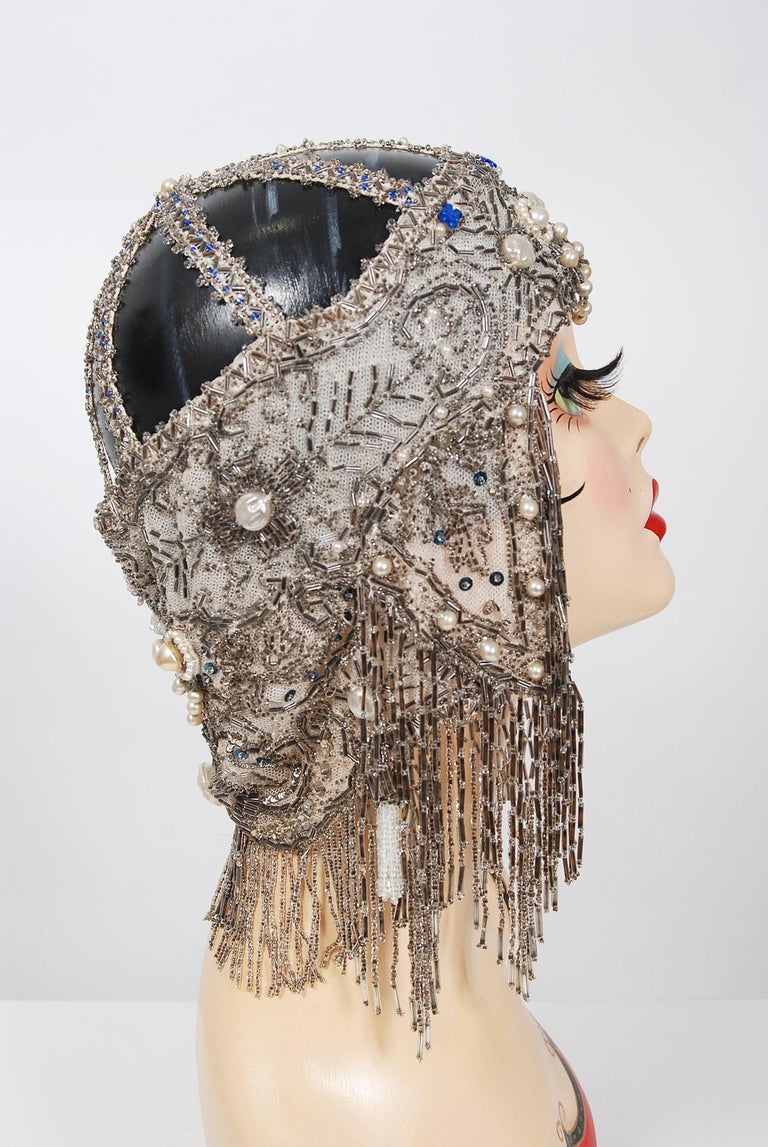 Vintage 1920's French Couture Deco Pearl Beaded Sequin Fringe Flapper ...