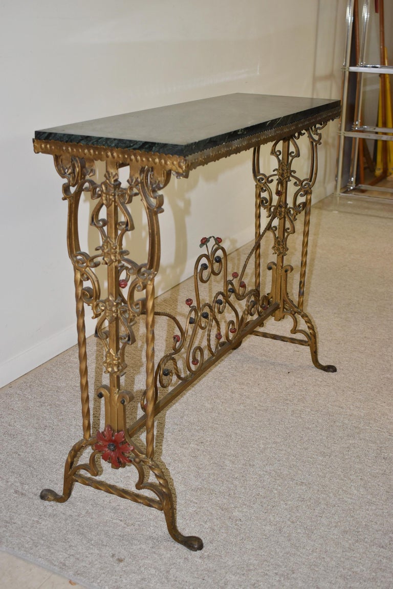 Vintage 1920's Italian Renaissance Iron and Mable Console Table Floral ...