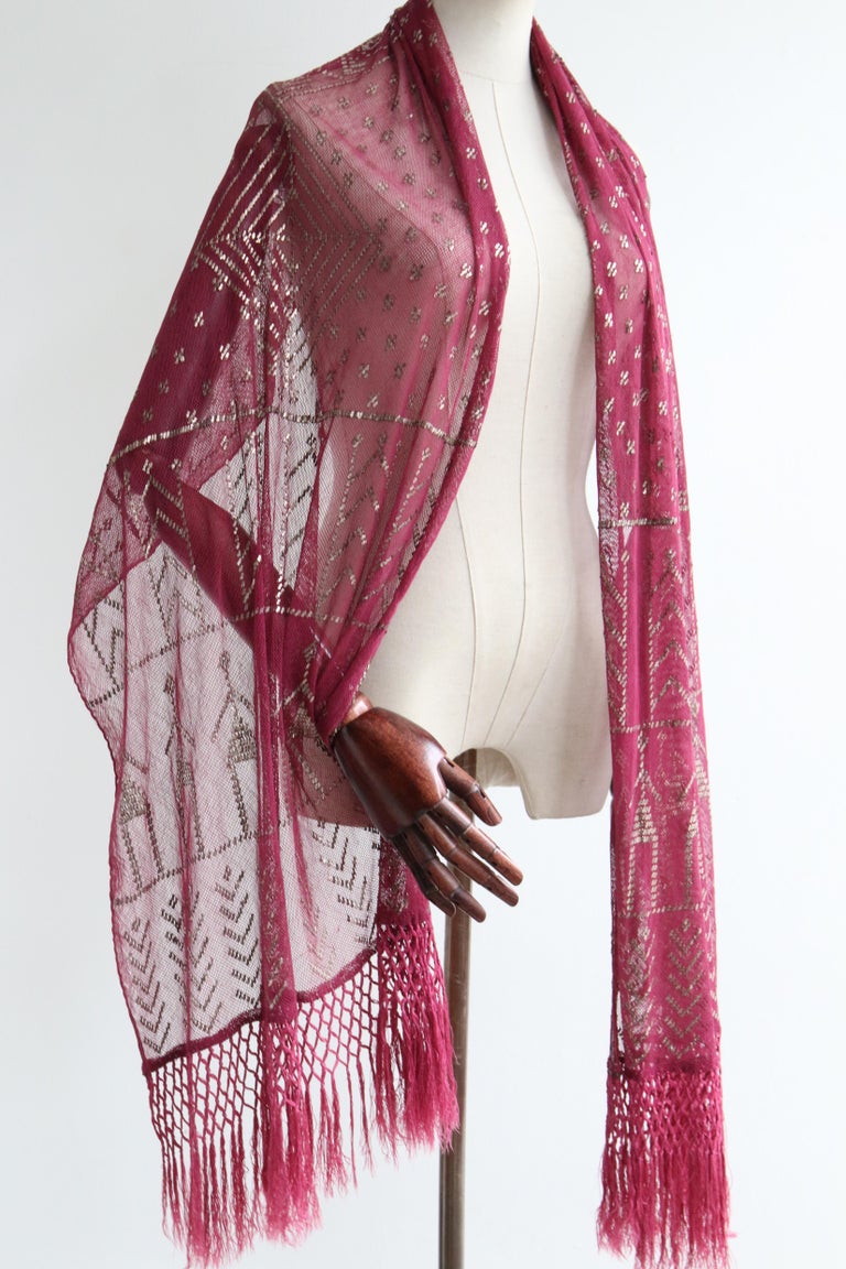 Vintage 1920's Ruby Wine Assuit Shawl For Sale at 1stDibs