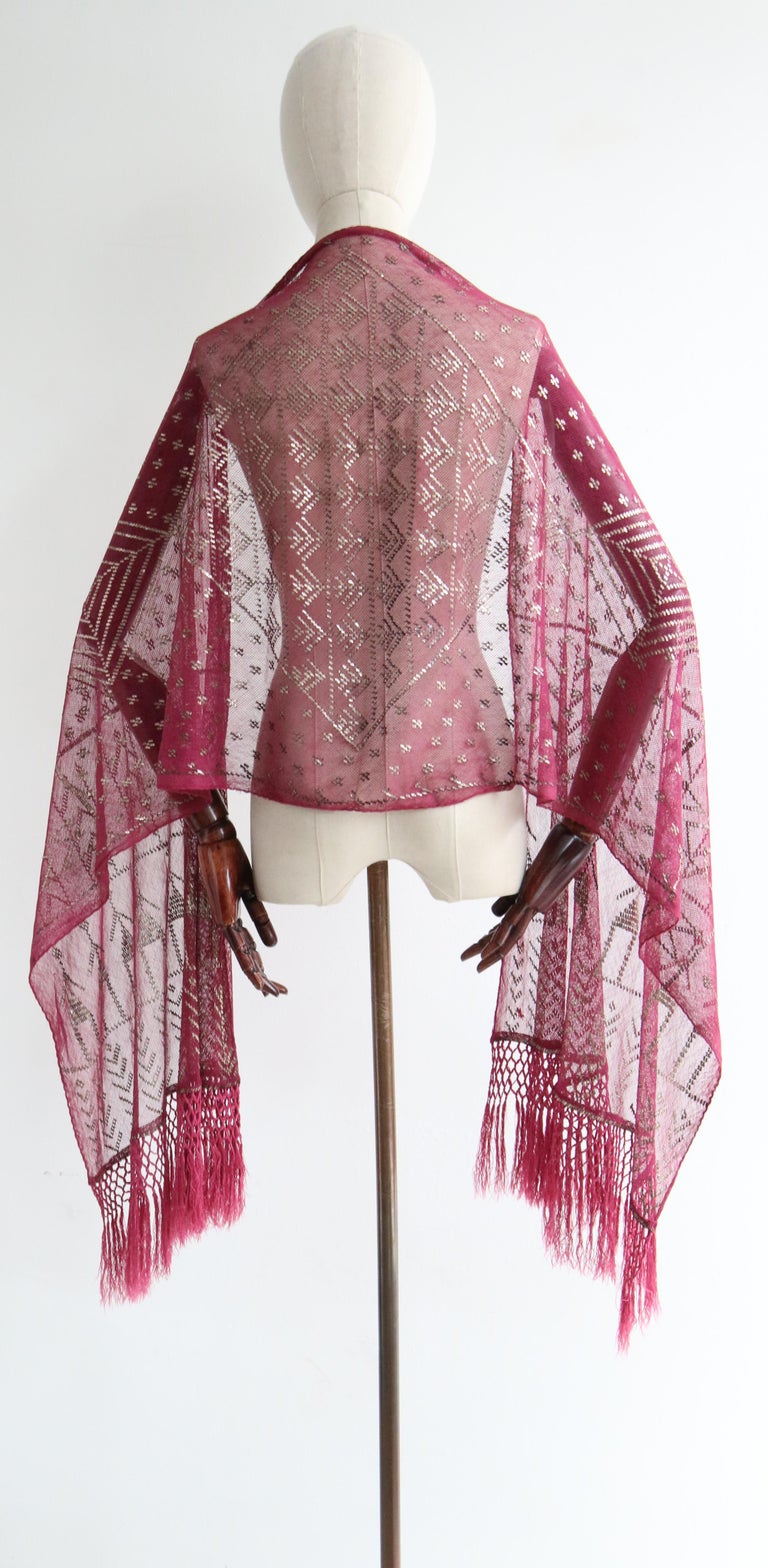 Vintage 1920's Ruby Wine Assuit Shawl For Sale at 1stDibs