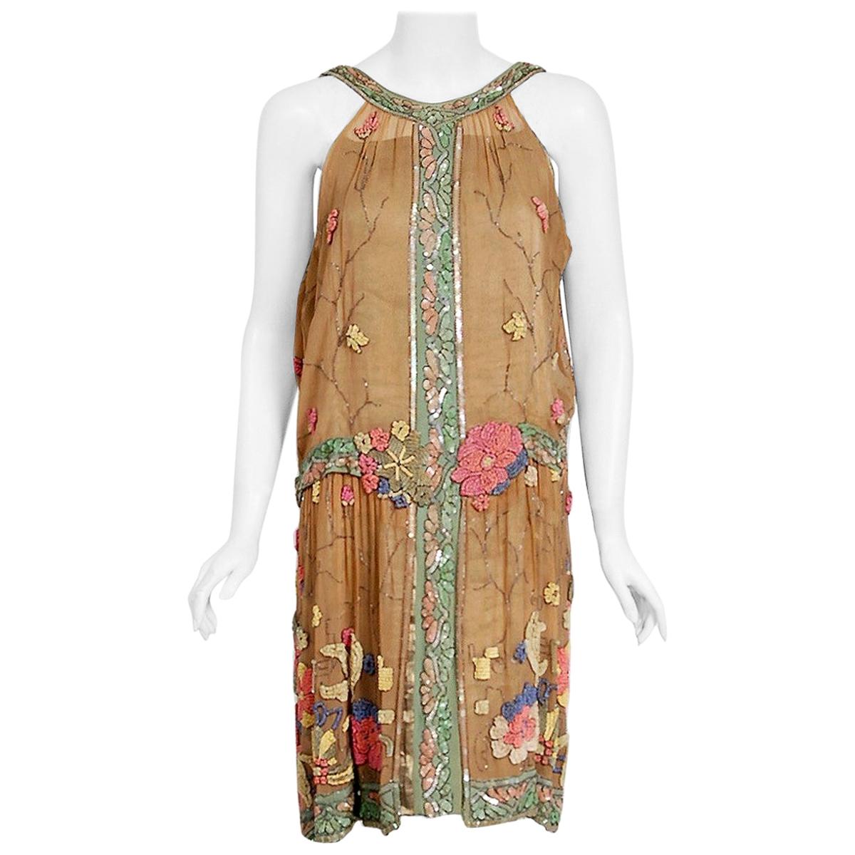 Vintage 1920's Henri Bendel Couture Beaded Floral Silk Lamé Flapper ...
