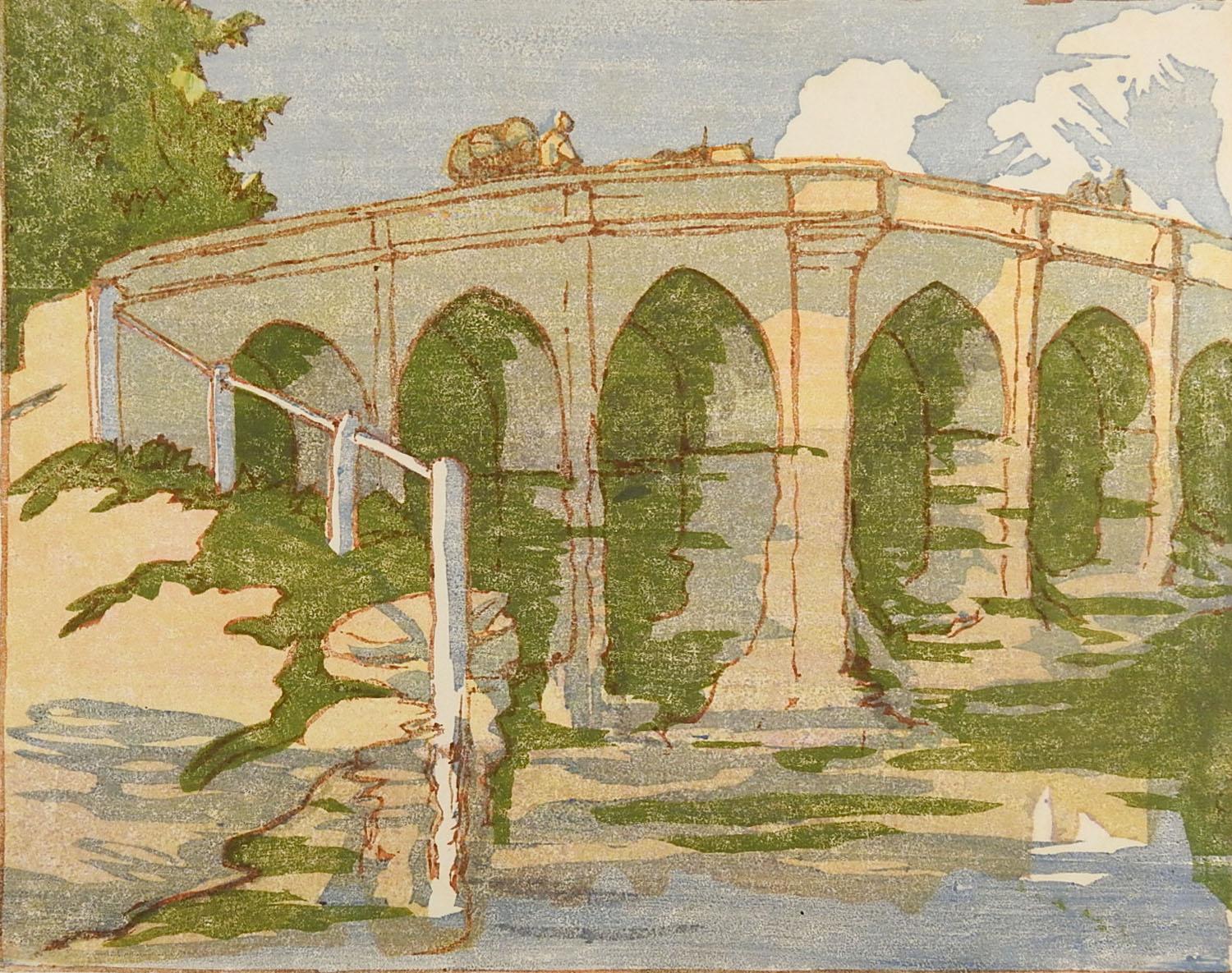Vintage 1925 Stone Bridge Woodcut Print by Edith A. Hope at 1stDibs