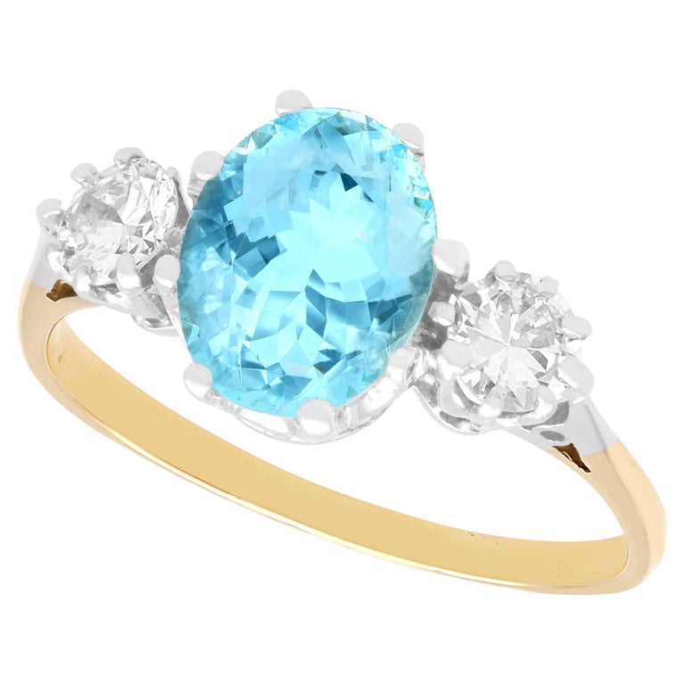 Bague trilogie vintage en or jaune 18 carats avec aigue-marine de 1,92 ...