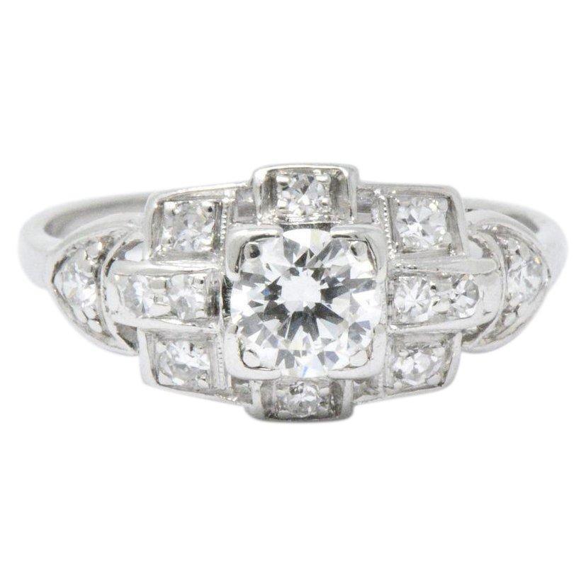 Art Deco 0.70 Carat Diamond Platinum Geometric Engagement Ring at ...