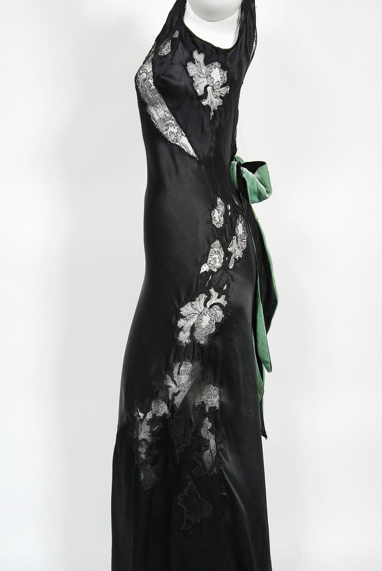 Vintage 1930's Black Silk and Sheer Lace Cut Outs Hourglass Bias-Cut ...