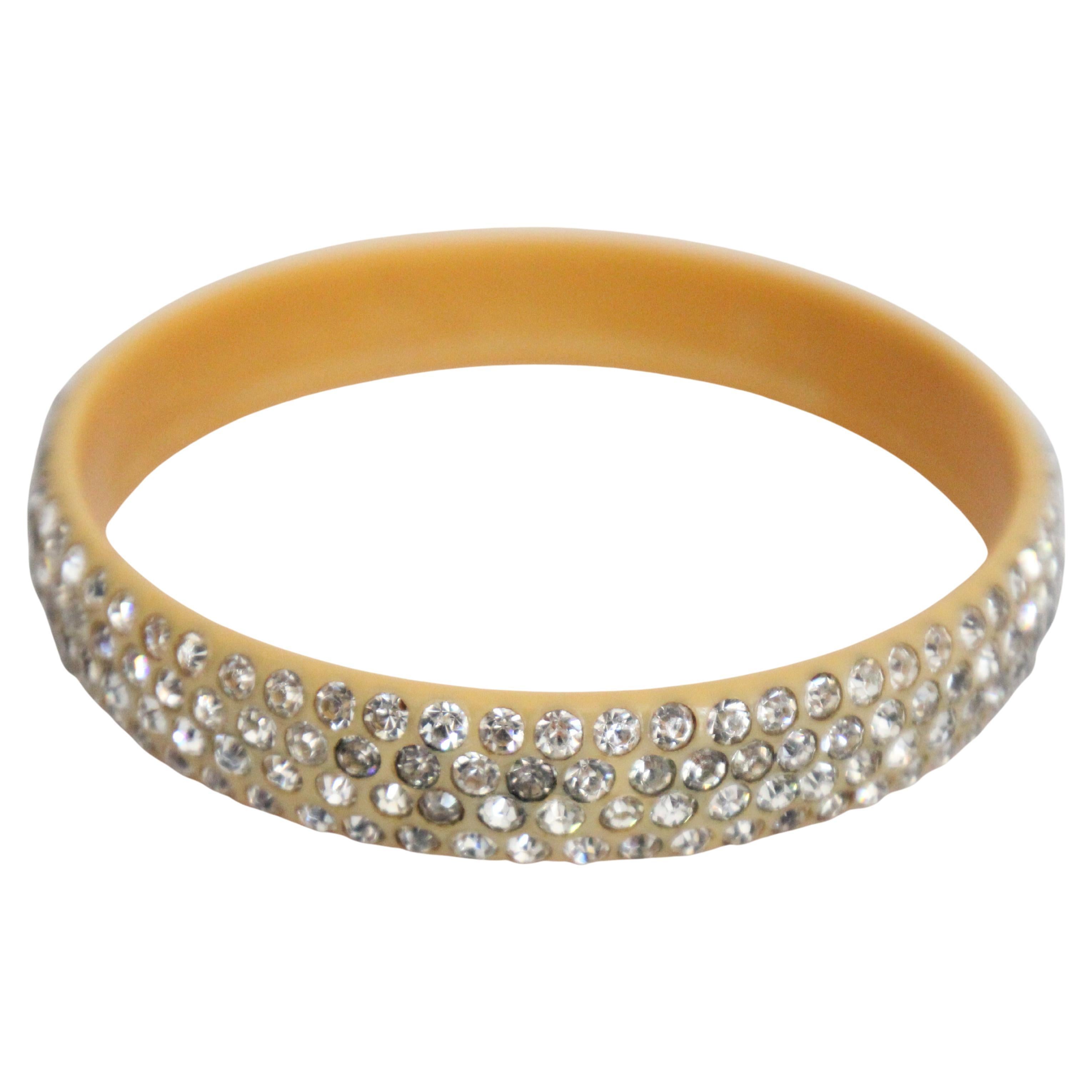 Vintage 1930's cream celluloid rhinestone inlaid bracelet rhinestone ...