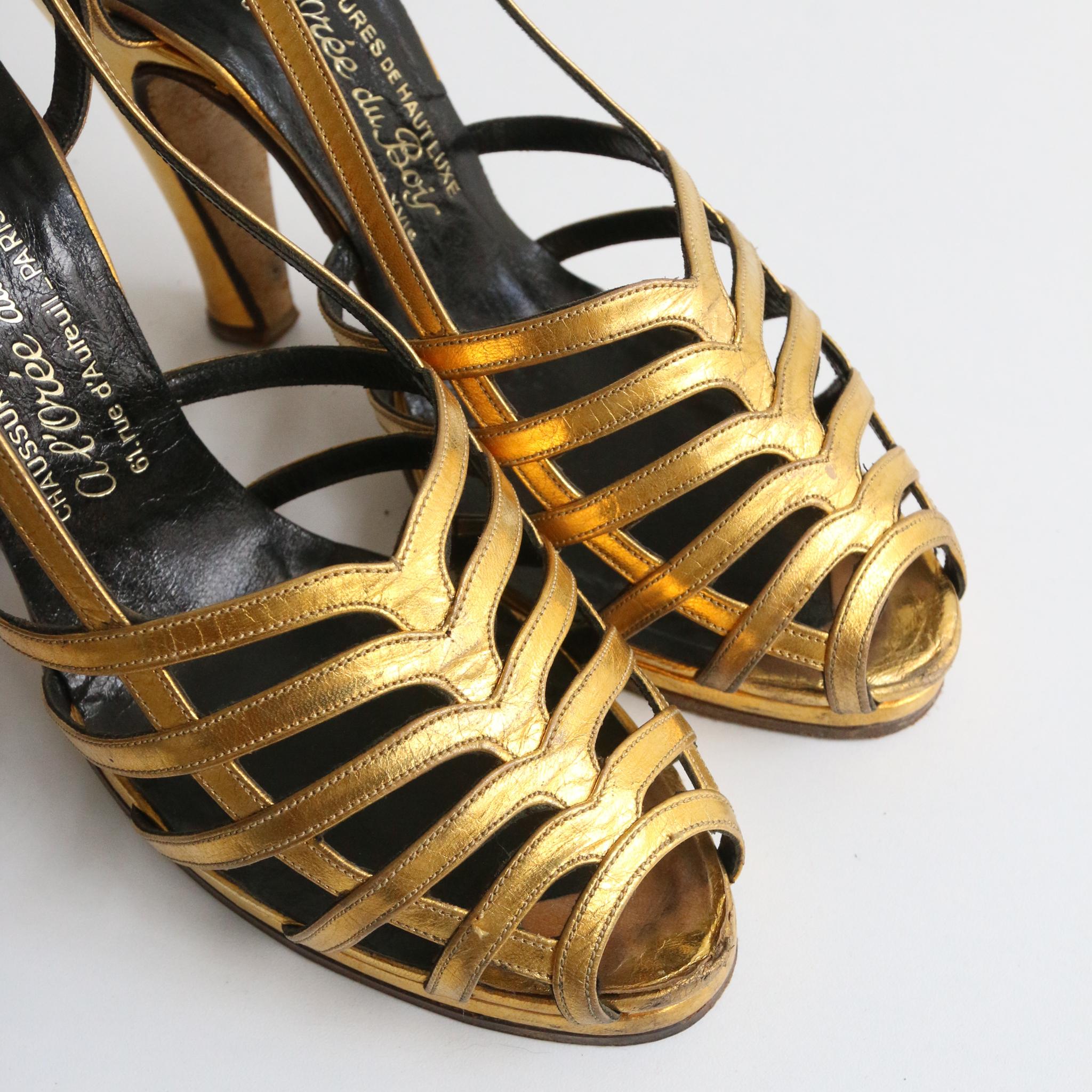 Vintage 1930's Gold Peep Toe Platform Shoes Parisian 1930's Heels UK 4 ...