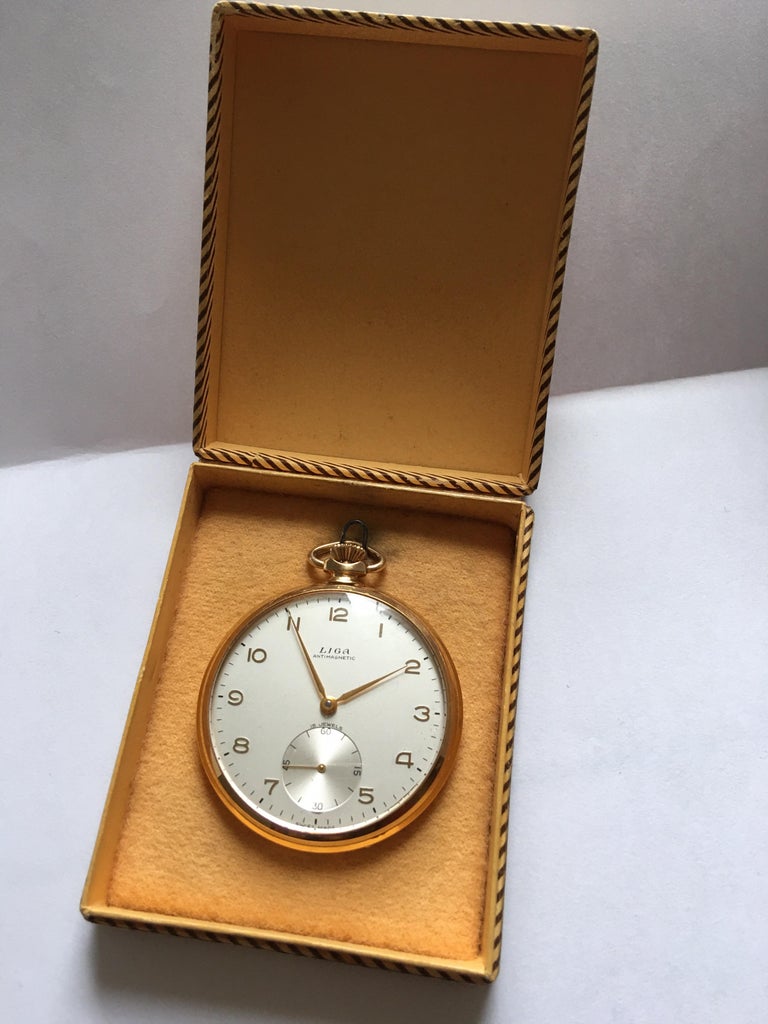 Vintage 1930s Gold-Plated Dress Pocket Watch at 1stDibs | liga pocket watch