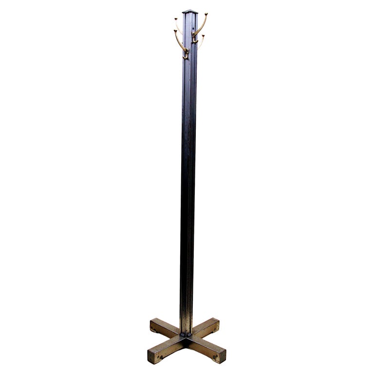 Vintage 1930s Industrial Raw Steel and Brass Hall Tree Coat Rack For ...