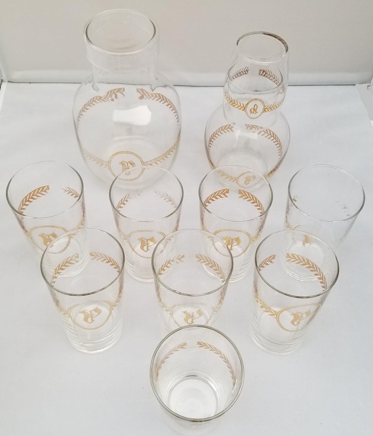 Vintage 1930s Libbey Gold Laurel Leaf Monogram "P" Glassware Set, Set ...