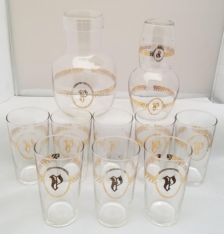 Vintage 1930s Libbey Gold Laurel Leaf Monogram "P" Glassware Set, Set ...