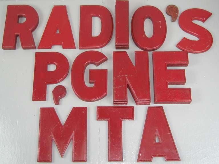 Vintage 1930s Metal Red Letters Signage Sign For Sale at 1stDibs
