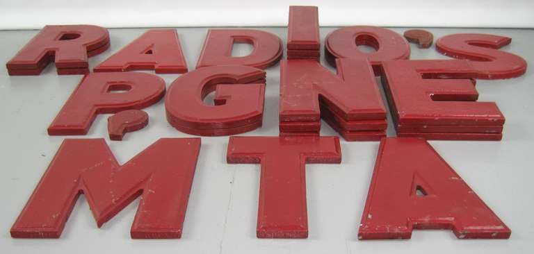 Vintage 1930s Metal Red Letters Signage Sign For Sale at 1stDibs