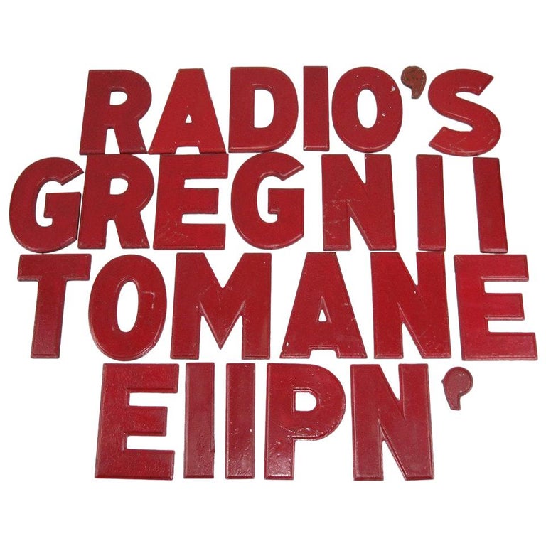 Vintage 1930s Metal Red Letters Signage Sign For Sale at 1stDibs