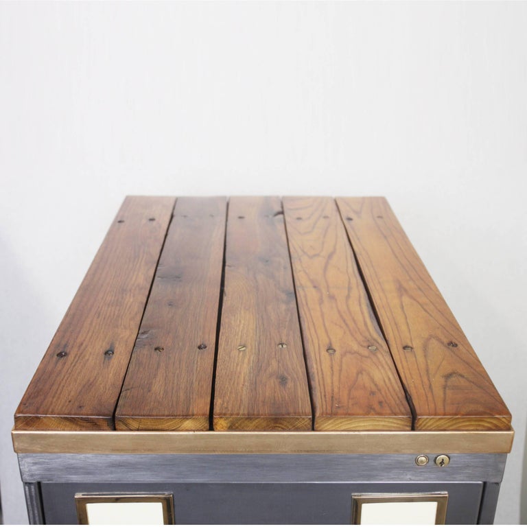 Vintage 1930's Raw Steel and Brass Industrial Metal File Cabinet at ...