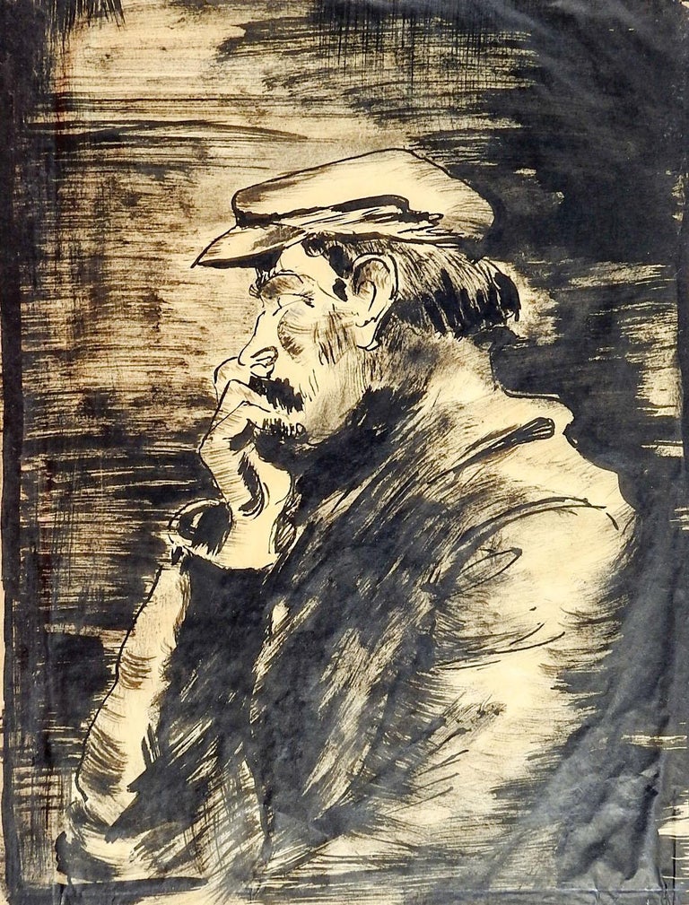 Vintage 1930's Urban Ink Wash Portrait Study For Sale at 1stDibs