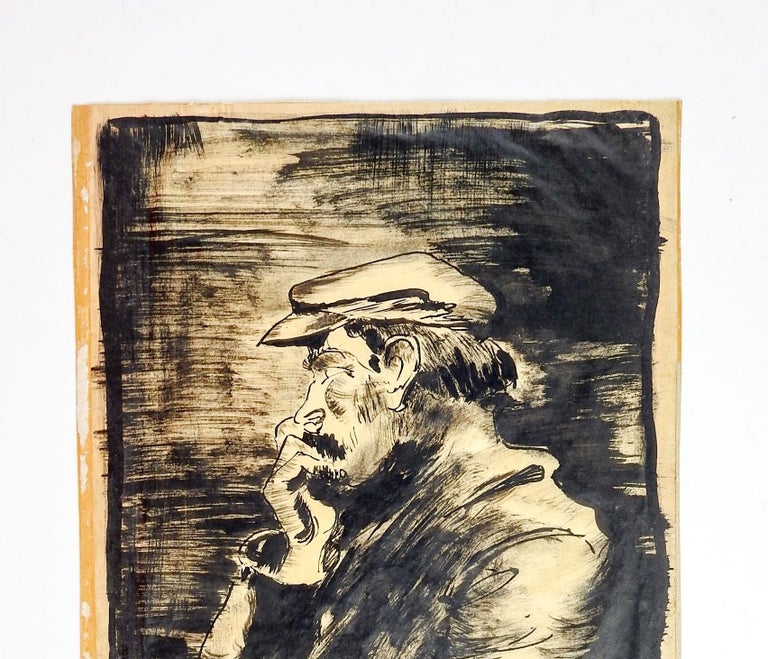 Vintage 1930's Urban Ink Wash Portrait Study For Sale at 1stDibs