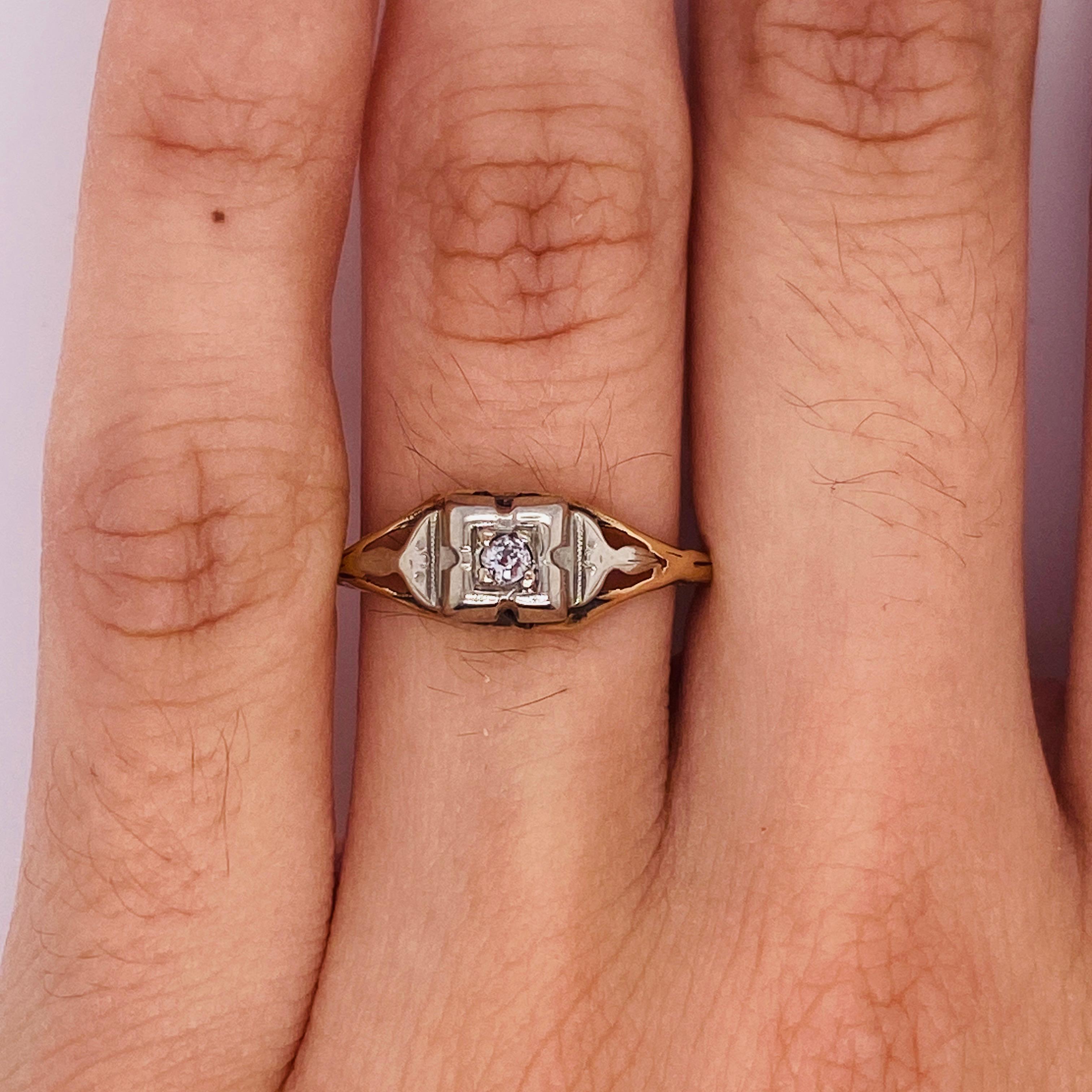 Vintage 1935 Two-Tone Engagement Ring Old Mine Cut Diamond .04 Carat in ...