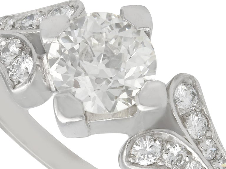 Vintage 1940s 1.29 Carat Diamond and Platinum Solitaire Ring For Sale ...