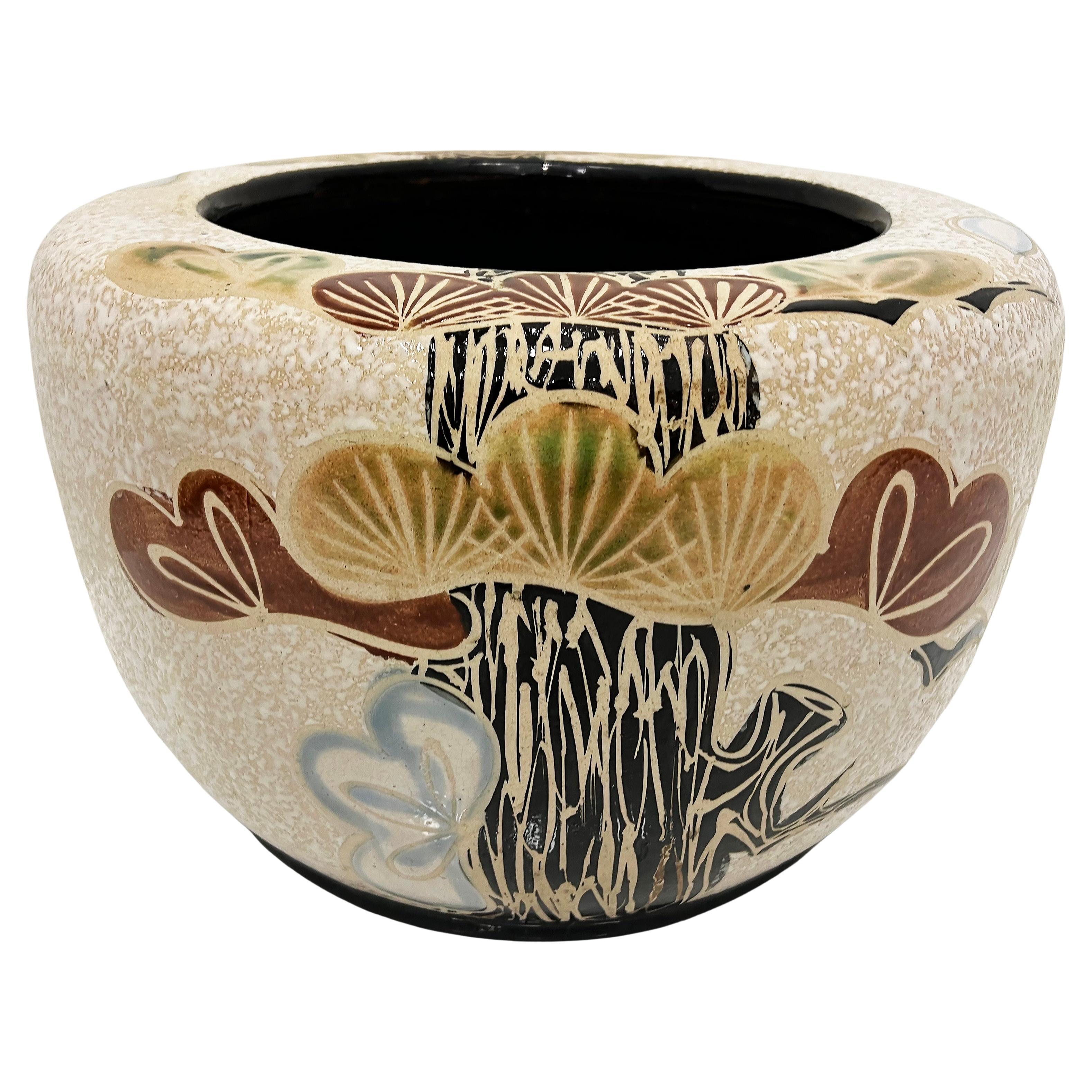 Vintage 1940s Hand-painted Japanese Terracotta Planter For Sale at 1stDibs