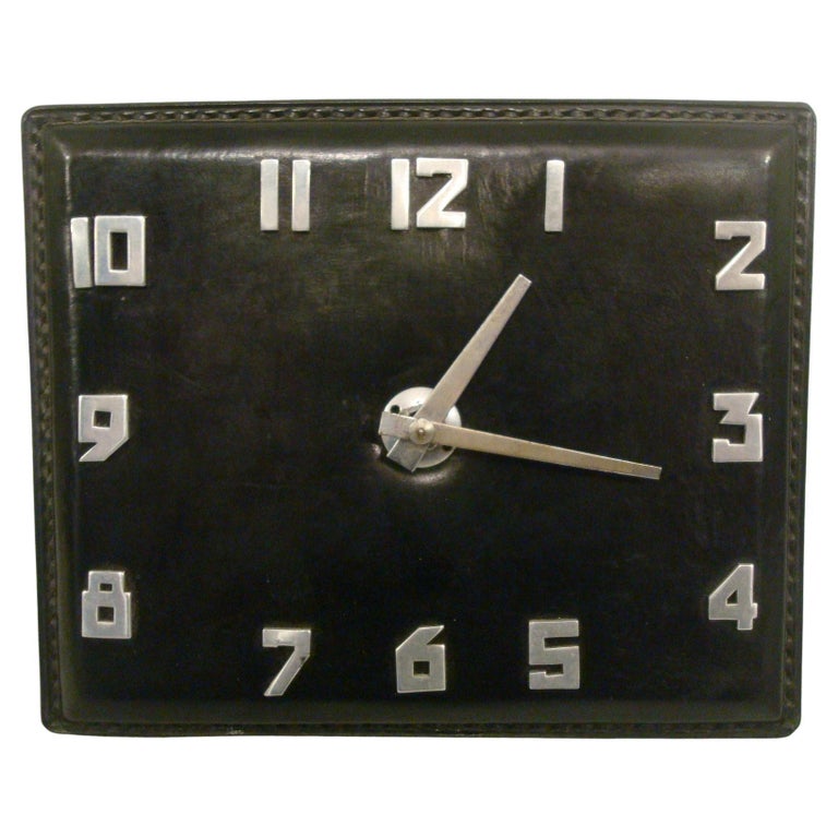Vintage 1940s Hermes Paris Leather Desk / Table Clock For Sale at 1stDibs