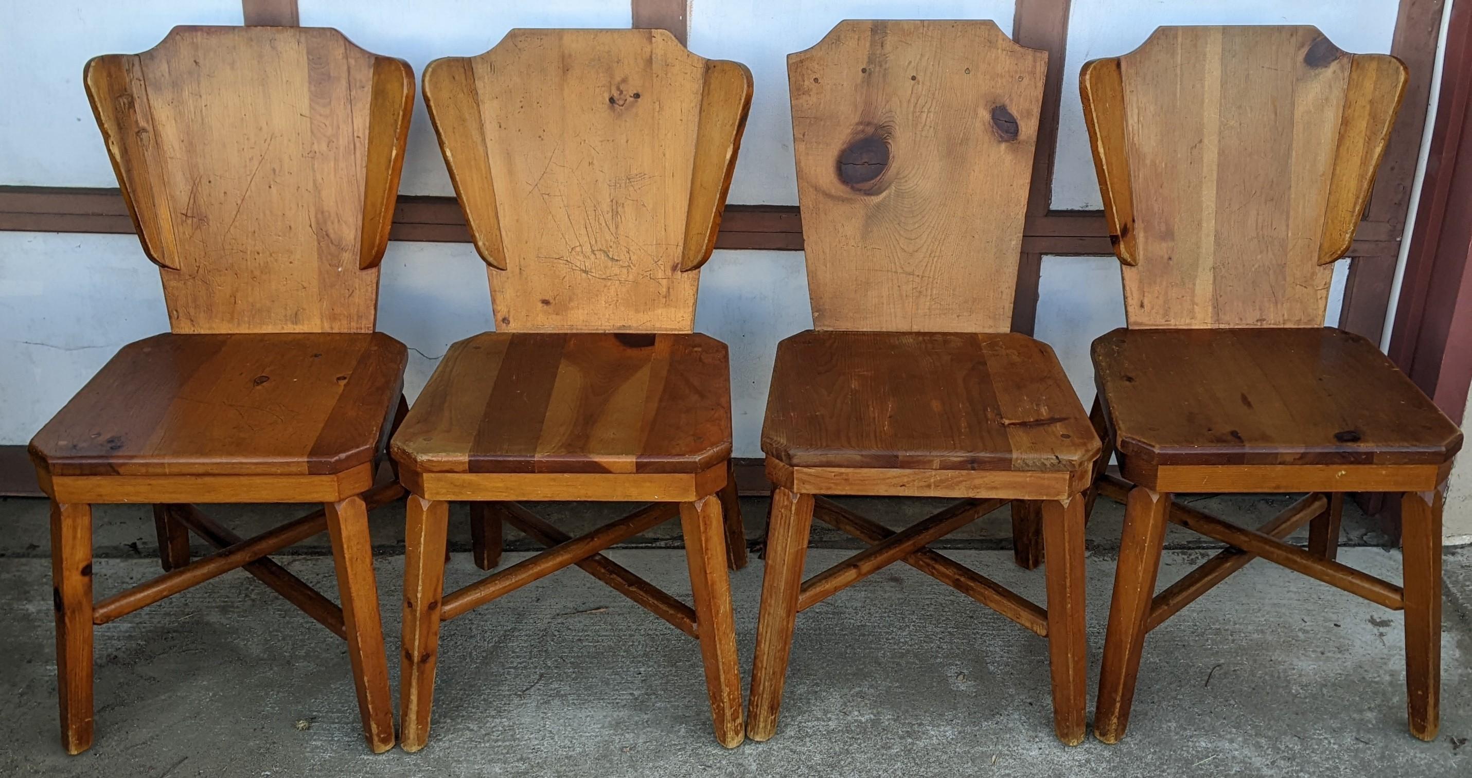 Vintage 1940s Knotty Pine Habitant Mismatched Dining Chairs - Set of 4 ...