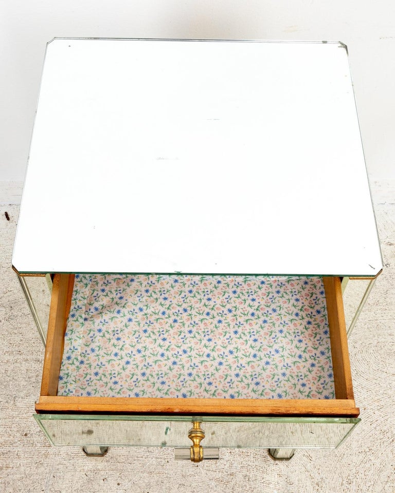 Vintage 1940s Mirrored Single Drawer Bed Stand For Sale at 1stDibs