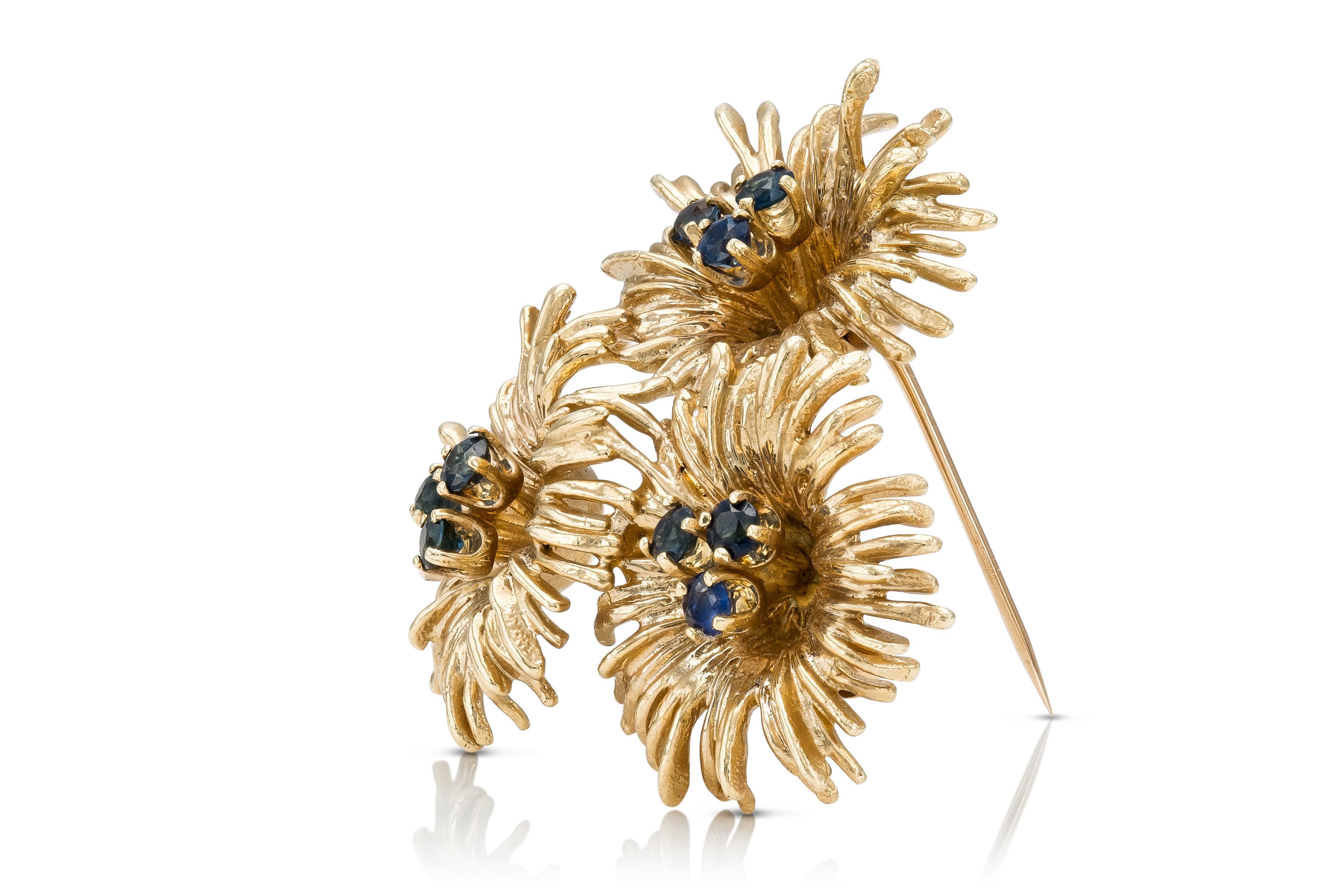 Vintage 1940s Retro Tiffany and Co. Gold Tri Flower Brooch with ...