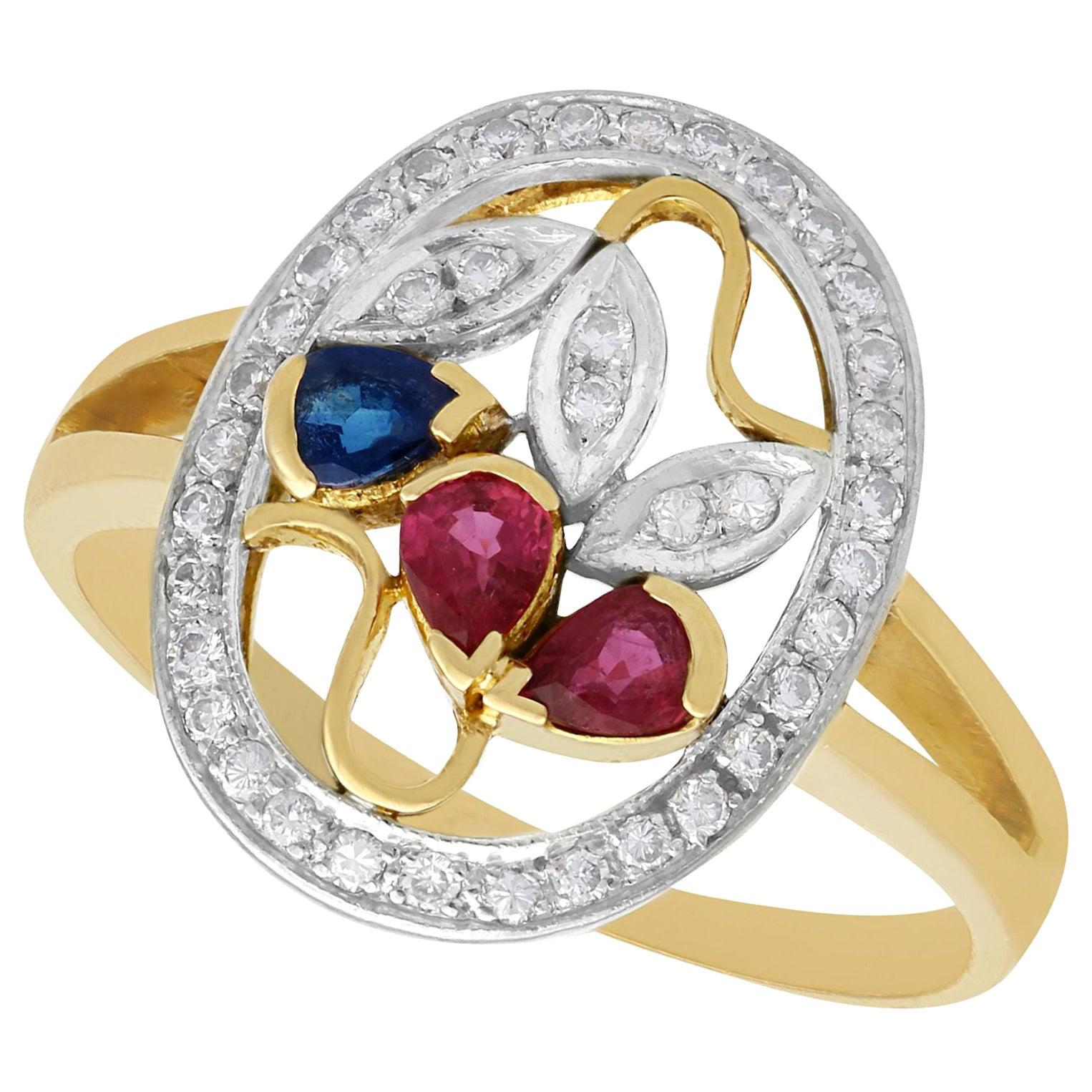 Vintage 1940s Ruby and Diamond Rose Gold Cocktail Ring For Sale at 1stDibs