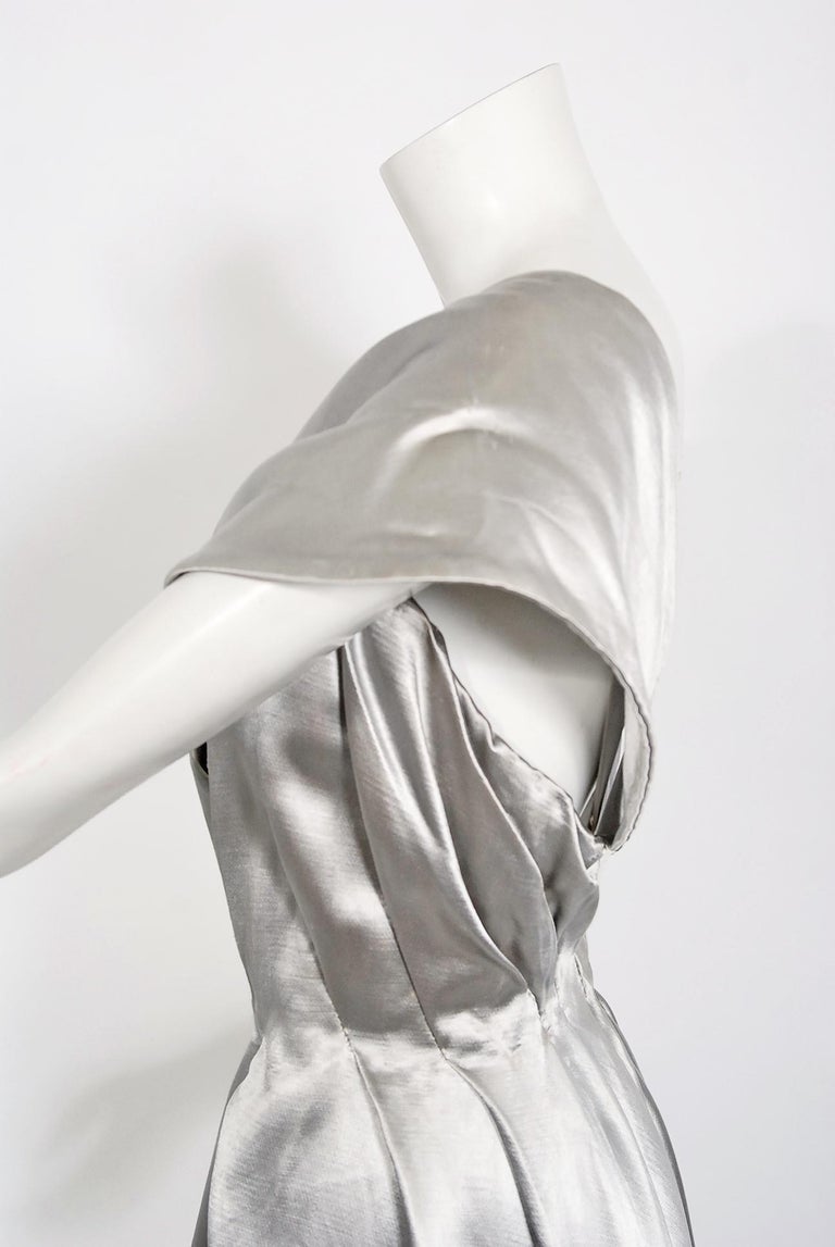 Vintage 1940''s Silver Silk Satin Shawl-Collar Low Backside Sculpted ...