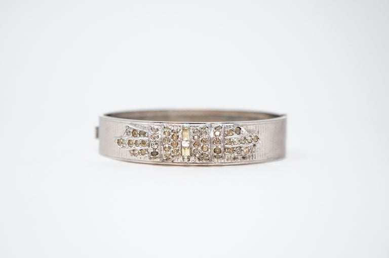 Vintage 1940s Sterling Silver Bangle Bracelet with Rhinestones by Harry ...