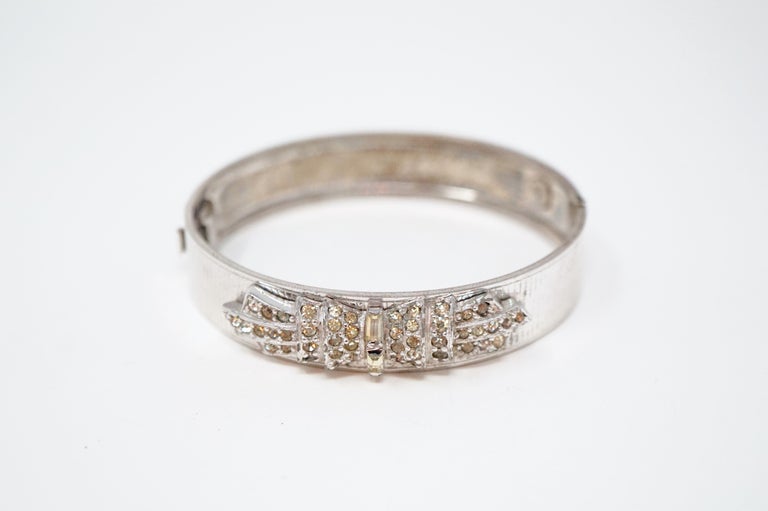 Vintage 1940s Sterling Silver Bangle Bracelet with Rhinestones by Harry ...