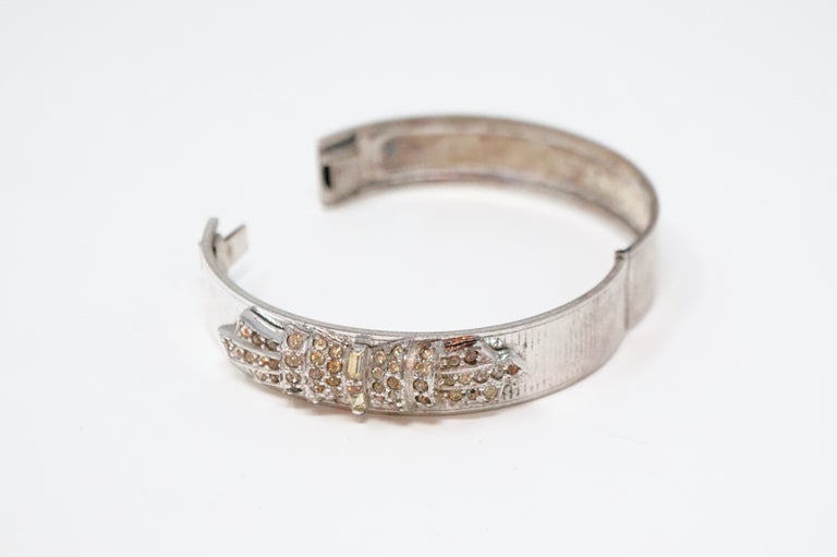 Vintage 1940s Sterling Silver Bangle Bracelet with Rhinestones by Harry ...