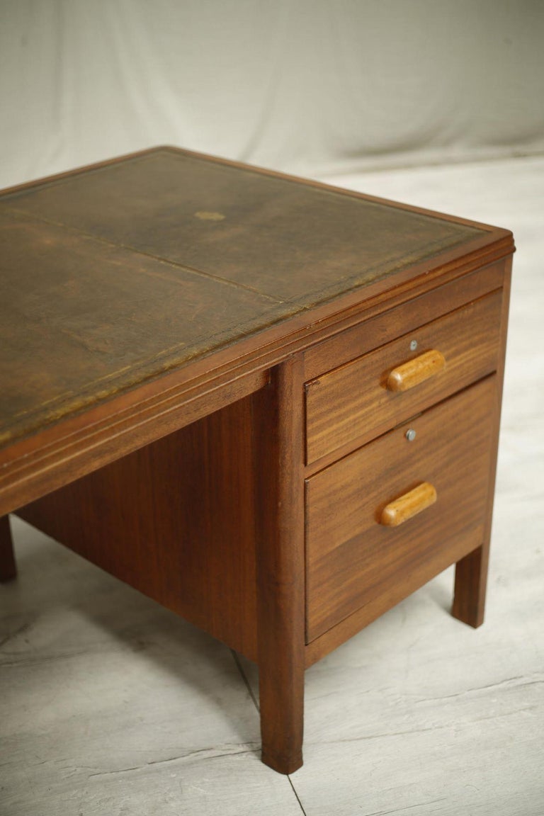 Vintage 1940's Teak Leather Topped Desk For Sale at 1stDibs