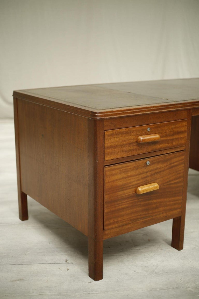 Vintage 1940's Teak Leather Topped Desk For Sale at 1stDibs