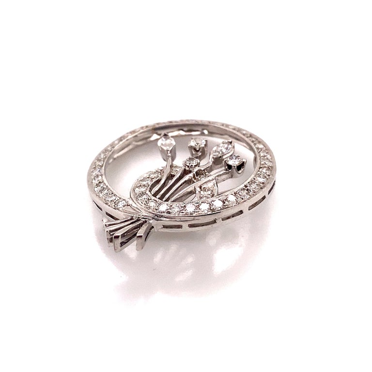 Vintage 1950’s 14k White Gold Diamond Circle Pin For Sale at 1stDibs