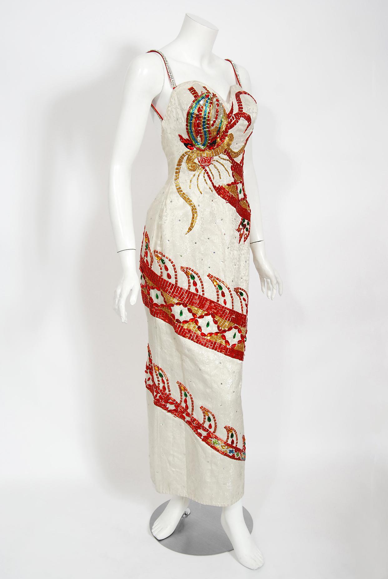 Vintage 1950's Beaded Dragon Motif Documented Hourglass Burlesque Gown ...