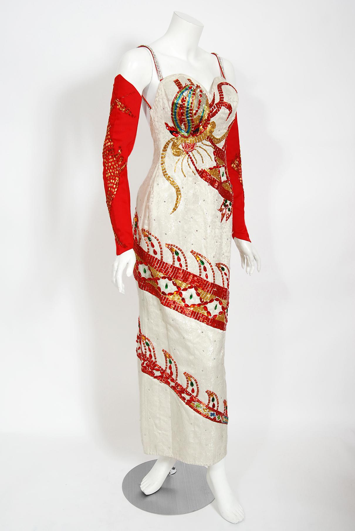 Vintage 1950's Beaded Dragon Motif Documented Hourglass Burlesque Gown ...