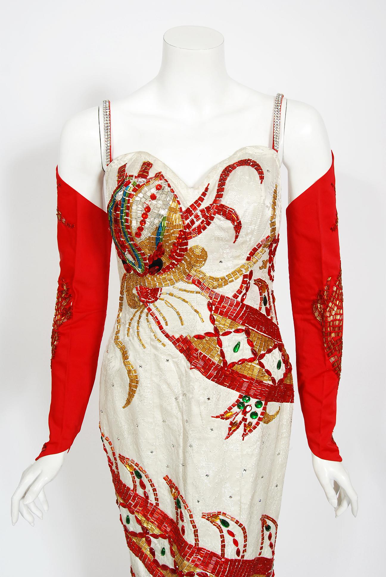 Vintage 1950's Beaded Dragon Motif Documented Hourglass Burlesque Gown ...