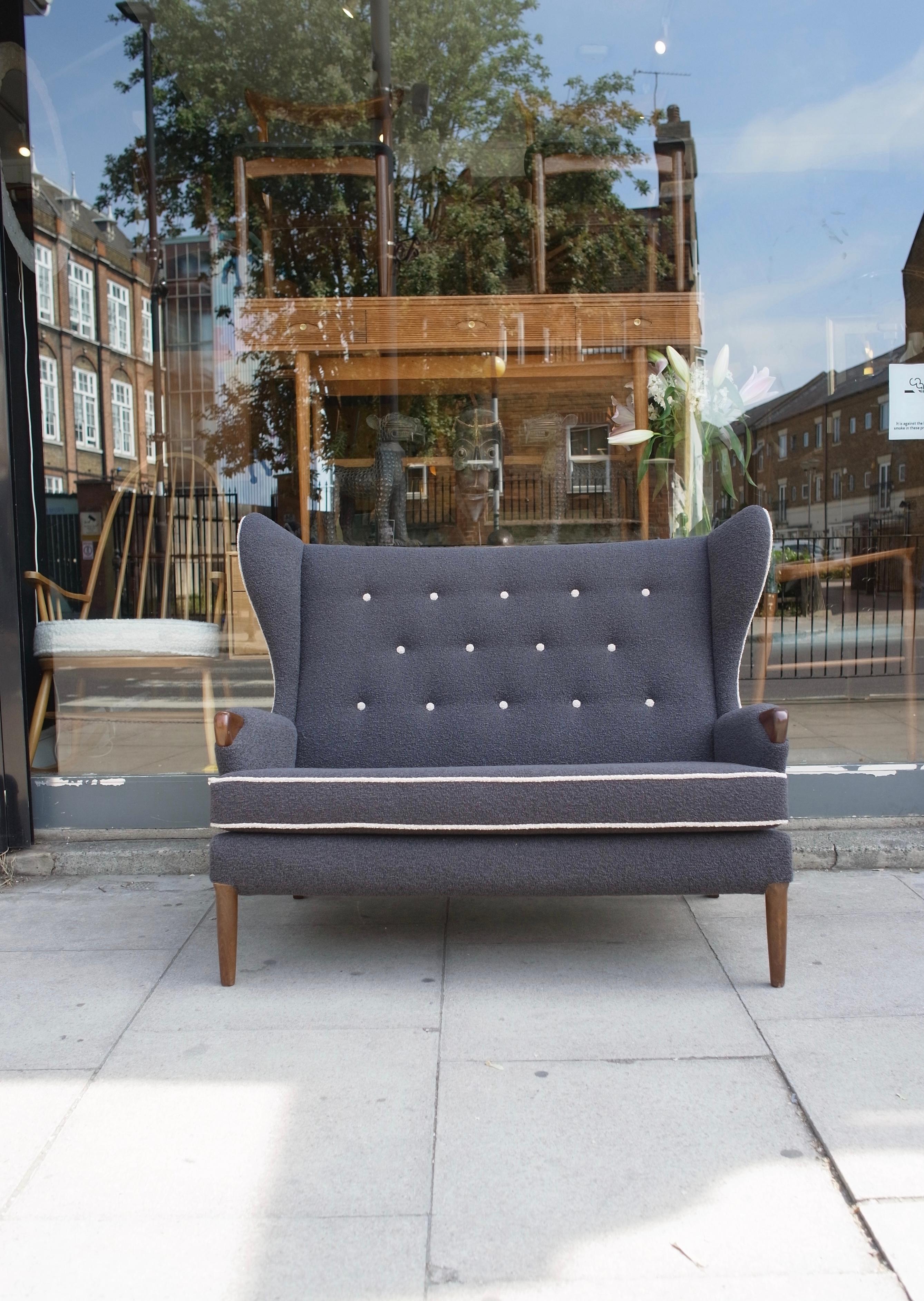 Vintage 1950s British Buttoned Wingback Sofa Upholstered in Wool ...