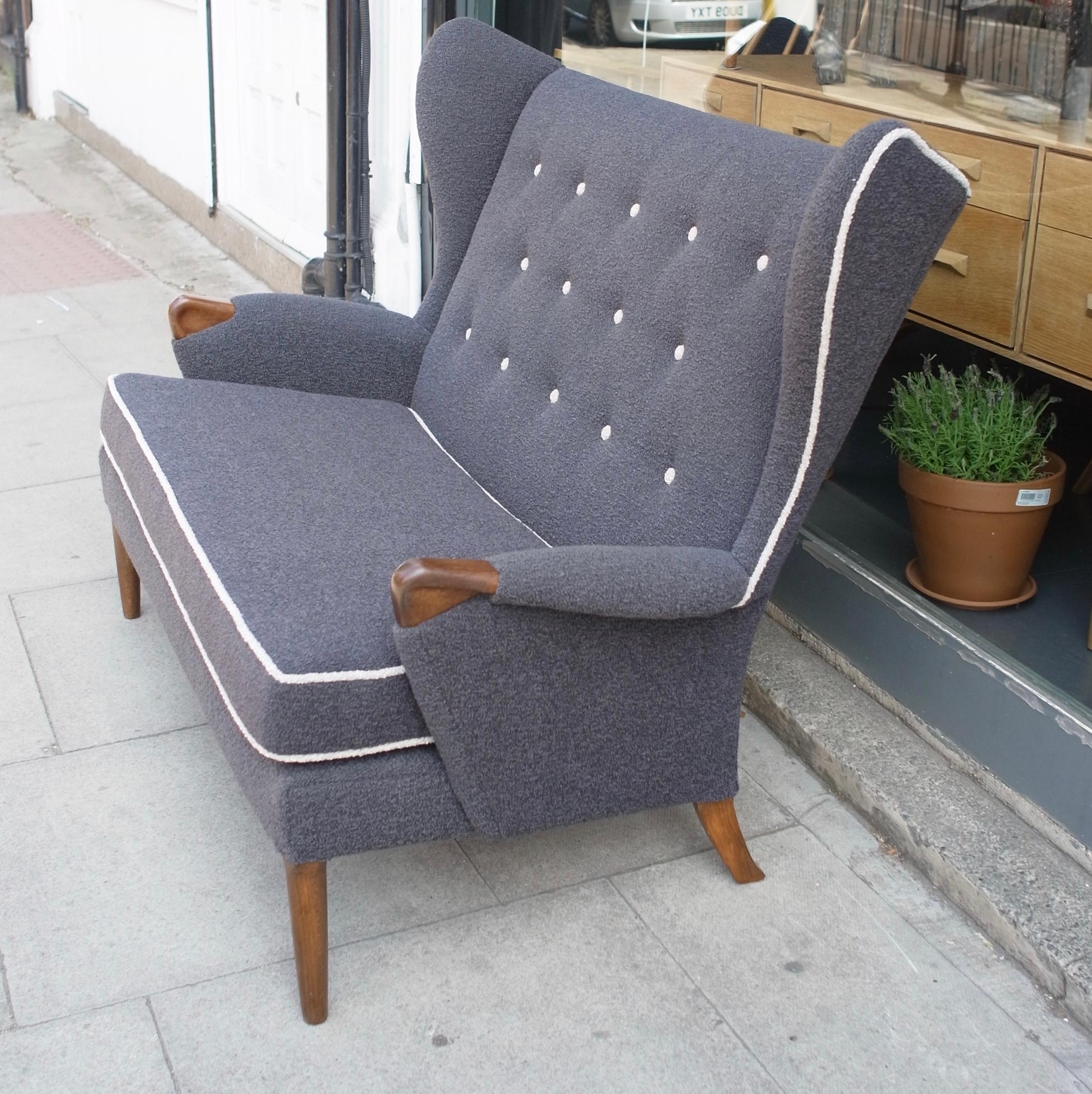 Vintage 1950s British Buttoned Wingback Sofa Upholstered in Wool ...