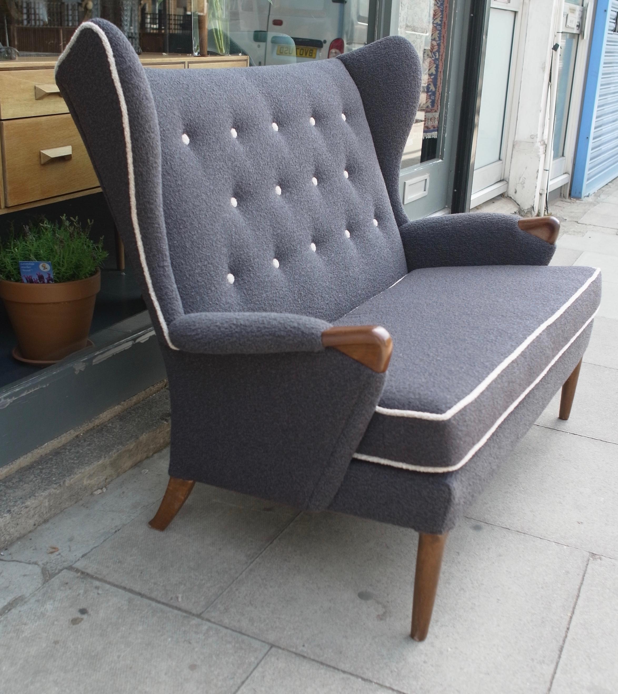 Vintage 1950s British Buttoned Wingback Sofa Upholstered in Wool ...