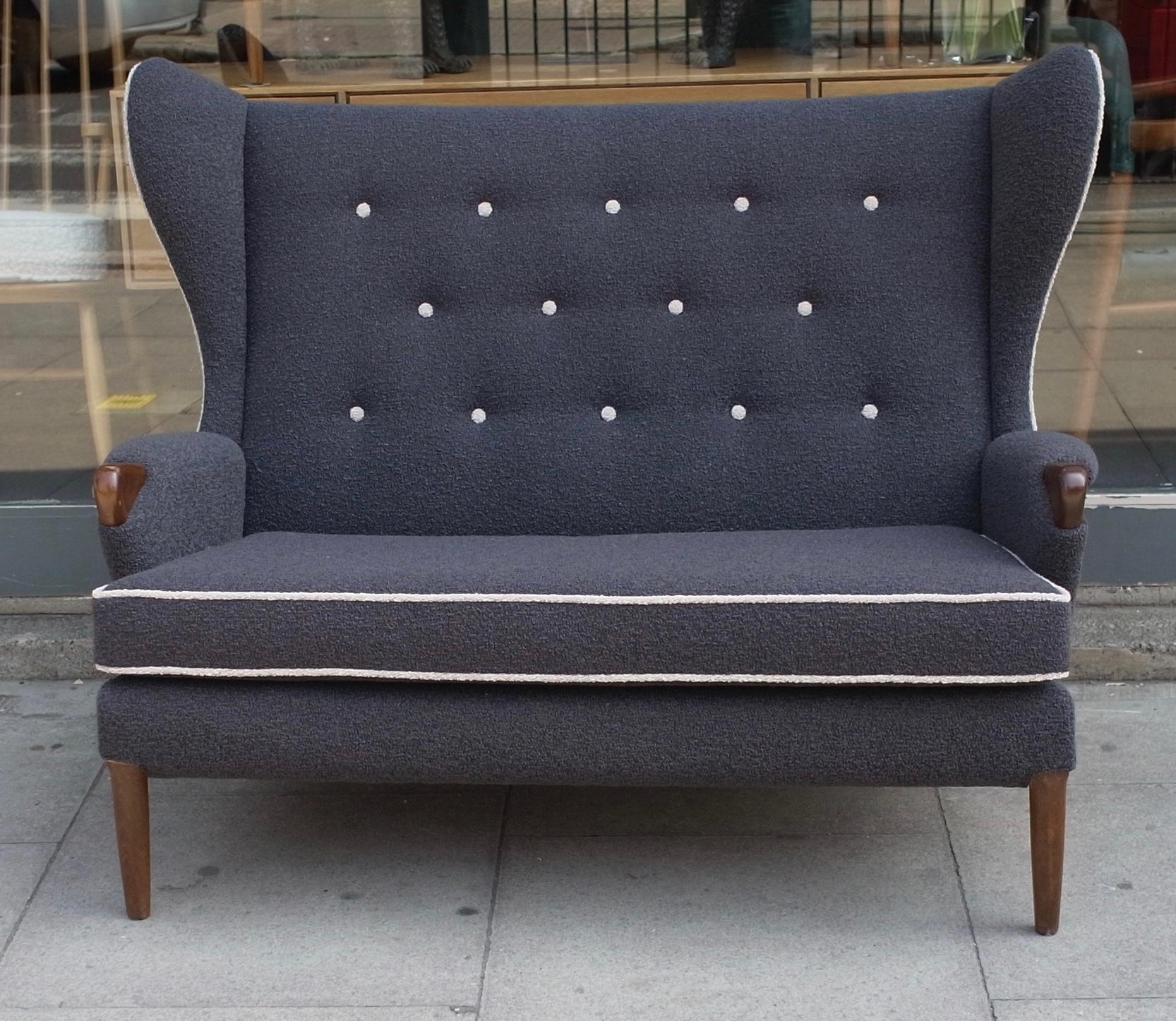 Vintage 1950s British Buttoned Wingback Sofa Upholstered in Wool ...