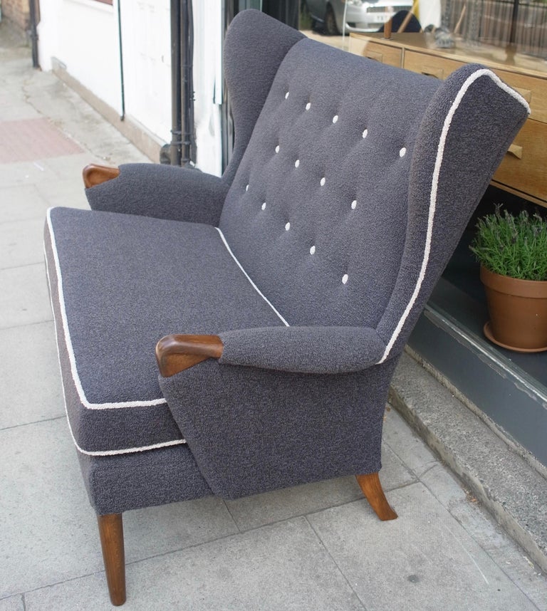 Vintage 1950s British Buttoned Wingback Sofa Upholstered in Wool ...