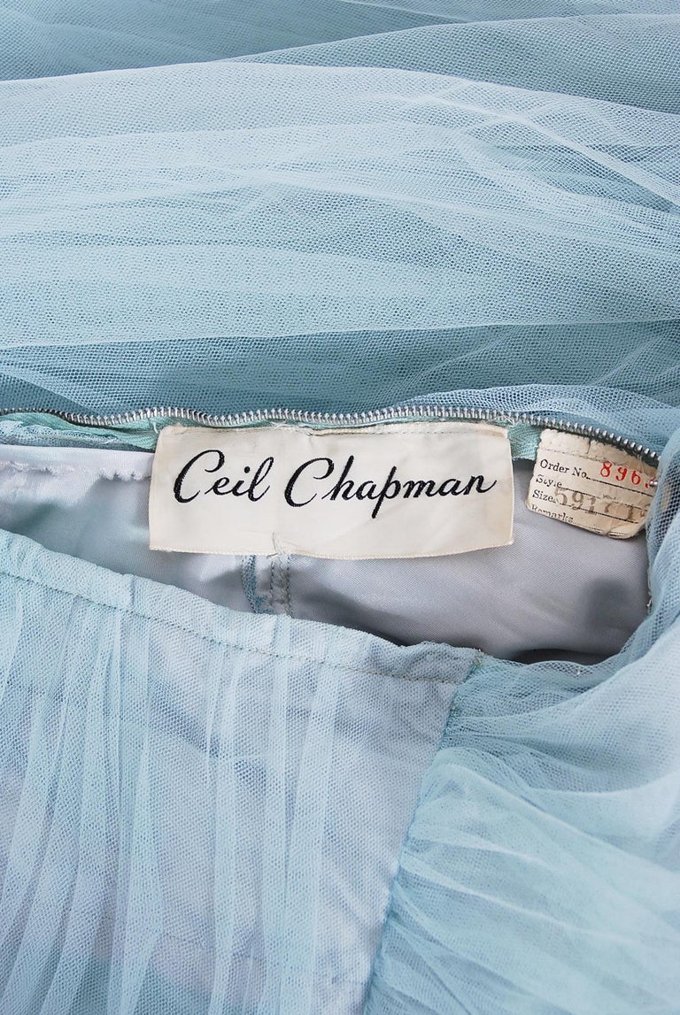 Vintage 1950's Ceil Chapman Light-Blue Tulle Strapless Ruched Full ...